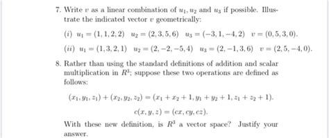 solved 7 write v as a linear combination of u uy and uz if