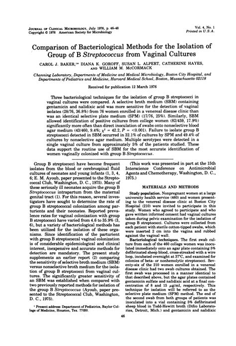Pdf Comparison Of Bacteriological Methods For The Isolation Of Group Of B Streptococcus From