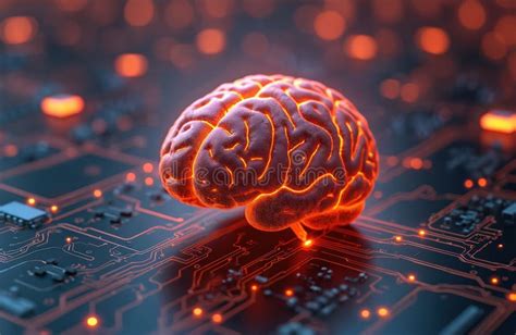 Illustration Of Glowing Human Brain On Electronic Circuit Board Ai Machine Learning Concept