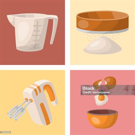 요리 재료 주방 카드 용품 수 제 음식 준비 베이커 벡터 일러스트 레이 션 준비 과자 굽기 베이킹 소다에 대한 스톡 벡터 아트 및 기타 이미지 베이킹 소다 가루로 빻은