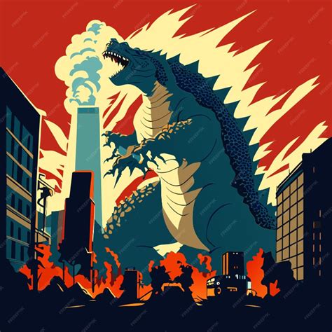Godzilla Vs The Smog Monster Vector Illustration Flat 2 Premium Ai