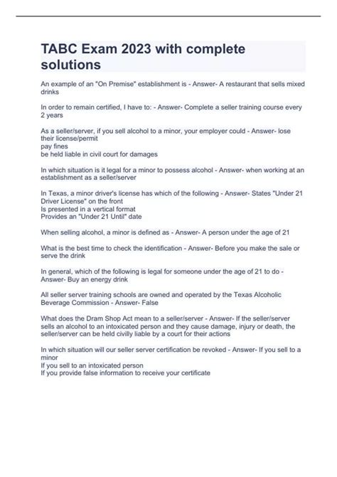 Tabc Exam 2023 With Complete Solutions Tabc Stuvia Us