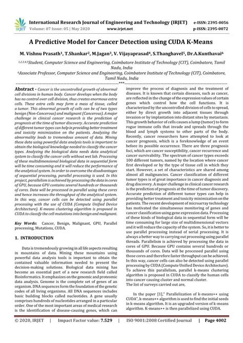 Pdf A Predictive Model For Cancer Detection Using Cuda K