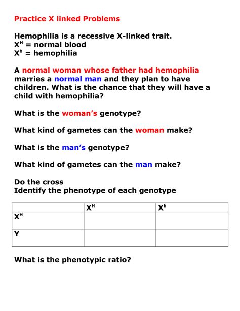 Hemophilia Problems Practice X Linked Problems Hemophilia Is A