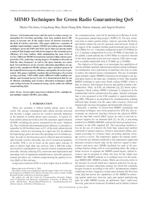 Pdf Mimo Techniques For Green Radio Guaranteeing Qos