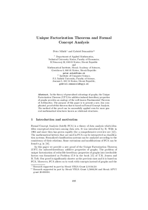 Pdf Unique Factorization Theorem And Formal Concept Analysis