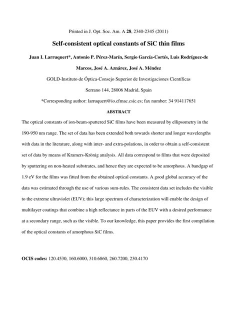 Pdf Self Consistent Optical Constants Of Sic Thin Films