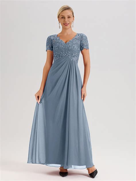Cicinia Dusty Blue Mother Of The Groom Dress Long Chiffon Lace A Line