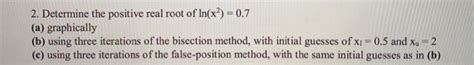 Solved 2 Determine The Positive Real Root Of In X2 0 7 A