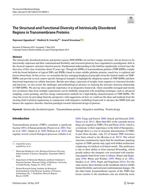 Pdf The Structural And Functional Diversity Of Intrinsically Disordered Regions In
