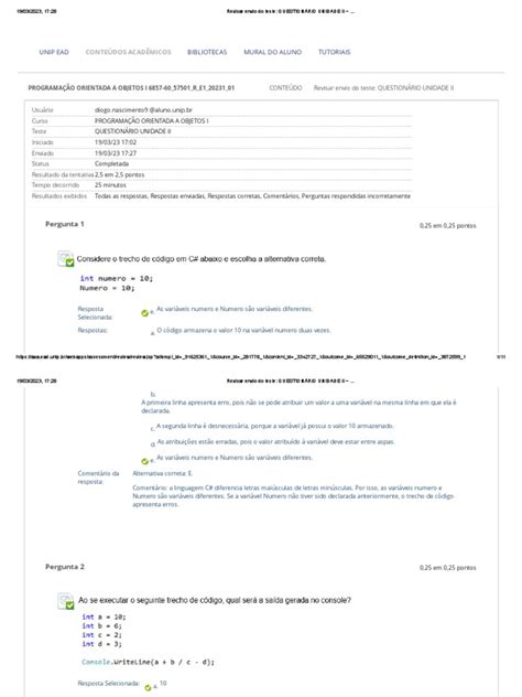Programação Orientada A Objetos I Questionário Unidade Ii Pdf C Linguagem De Programação