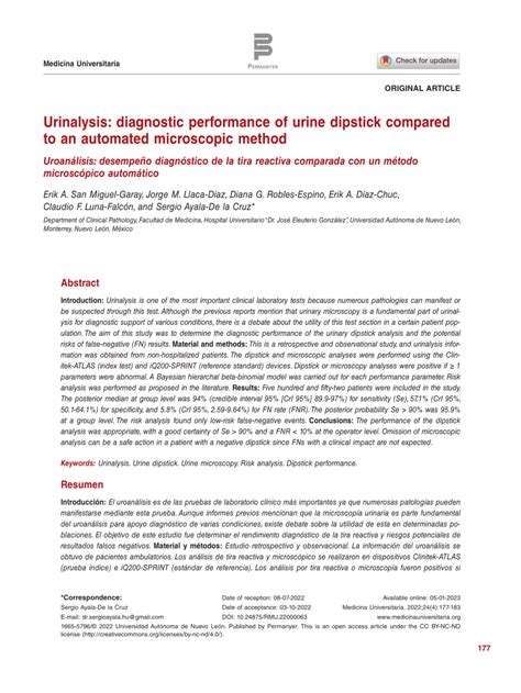 Pdf Urinalysis Diagnostic Performance Of Urine Dipstick Compared To An Automated Microscopic