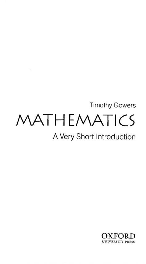 Mathematics A Very Short Introduction By Timothy Gowers Free Ebooks