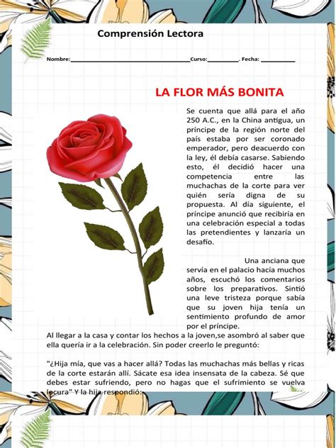 Comprensión Lectora La Flor Mas Bonita Pdf