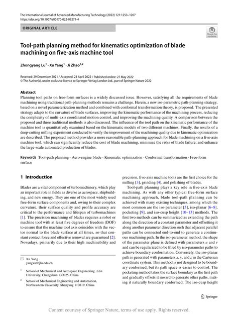 Tool Path Planning Method For Kinematics Optimization Of Blade Machining On Five Axis Machine