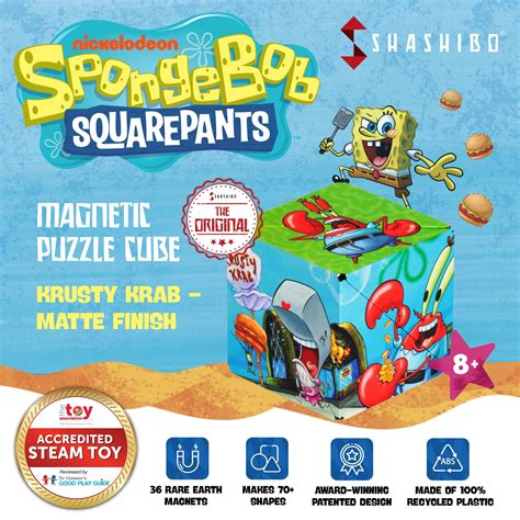 Shashibo Spongebob Shape Shifting Box Award Winning Patented Magnetic Puzzle Cube W 36 Rare