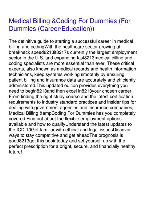 Ppt Get [pdf] Download Medical Billing And Coding For Dummies For Dummies Career Education