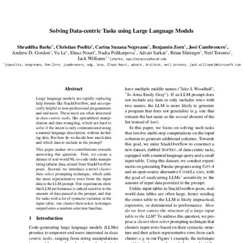 Solving Data Centric Tasks Using Large Language Models Acl Anthology