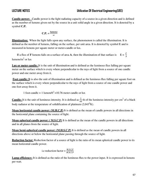 Lecture 7 Class Notes Of Professor Mk Pathak Candle Power Candle