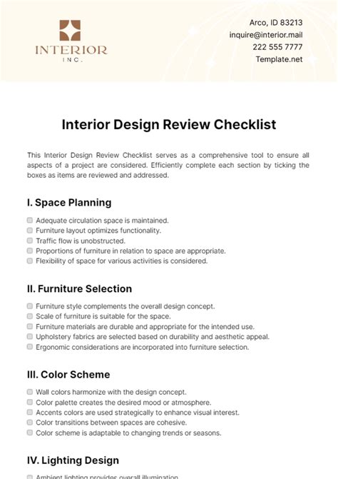 Free Interior Design Quality Control Checklist Template To Edit Online