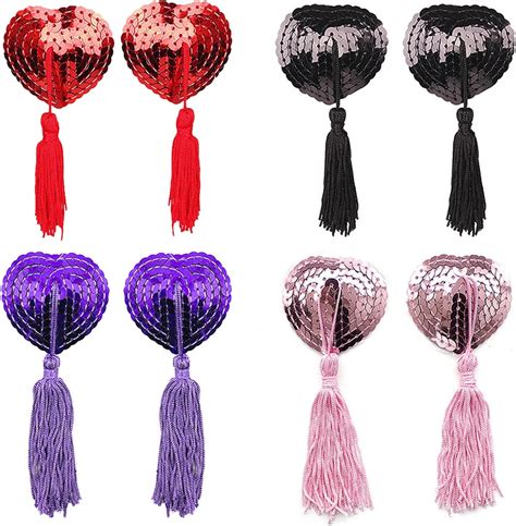 Caoara 4pair Nipple Pasties With Tassel Womens Sequin Tassels Breast