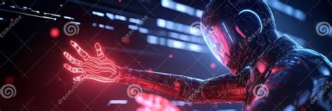 Glowing Hands Typing On Keyboard Mysterious Robotic Figure With Illuminated Hands Interacts With