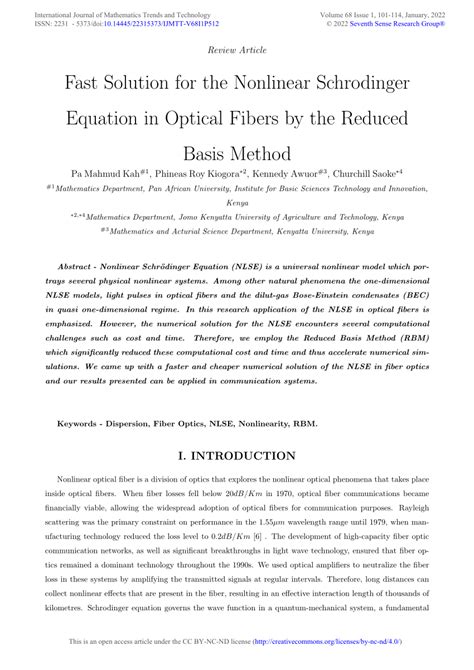 Pdf Fast Solution For The Nonlinear Schrodinger Equation In Optical Fibers By The Reduced