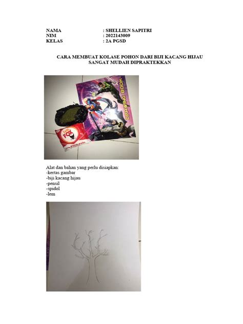 Cara Membuat Kolase Pohon Dari Biji Kacang Hijau Sangat Mudah