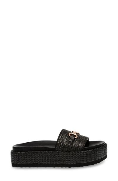 Steve Madden Kayley Platform Slide Sandal In Black Raffia Modesens