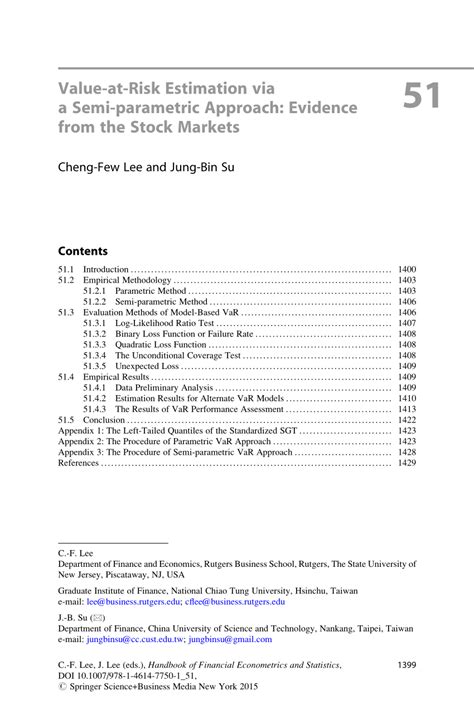 Pdf Value At Risk Estimation Via A Semi Parametric Approach Evidence From The Stock Markets