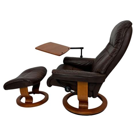 Stressless Ekornes Brown Leather Recliner And Ottoman Swing Computer
