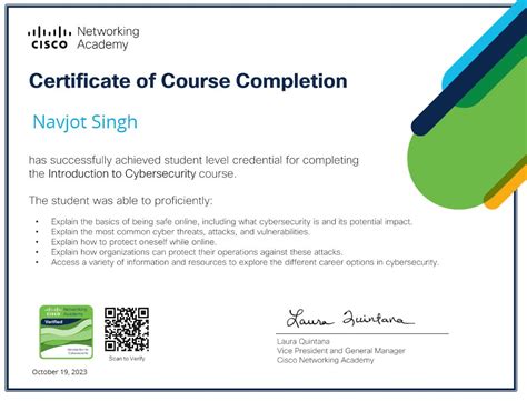 Successfully Completed The Introduction To Cybersecurity Course By Cisco Enhancing My