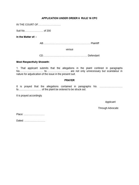 Application Under Order 6 Rule 16 Cpc Pdf
