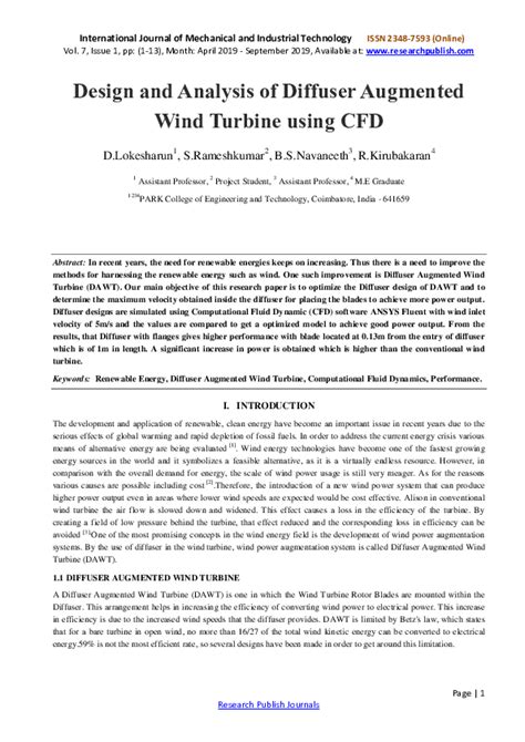 Pdf Design And Analysis Of Diffuser Augmented Wind Turbine Using Cfd