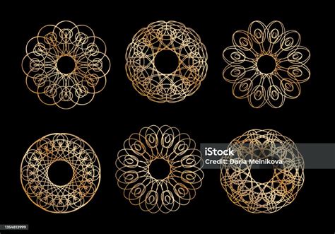 스피로그래프 패턴 설정 트위스트 라인 추상 모양입니다 인증서 졸업장 돈 공식 문서 워터 마크에 대한 Guilloche 프레임 고전 양식에 대한 스톡 벡터 아트 및 기타