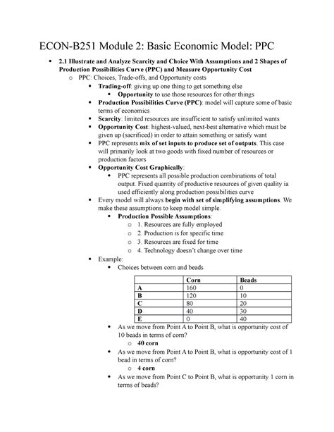 Econ B251 Module 2 Basic Economic Model Ppc This Case Will Primarily Look At Two Goods With