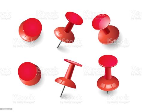 다양한 빨간 푸시 핀의 컬렉션 엄지 손가락 다른 보기 흰색으로 격리됩니다 금속에 대한 스톡 벡터 아트 및 기타 이미지 금속 매달기 밀기 Istock