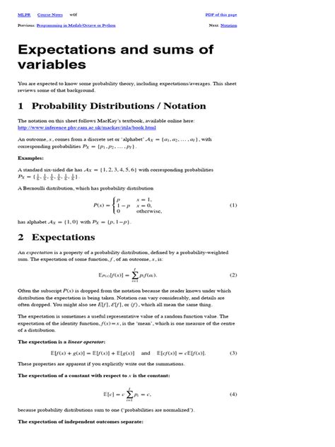 Mlpr W0f Machine Learning And Pattern Recognition Pdf Variance Expected Value