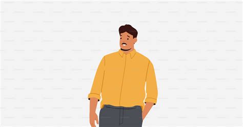 바디 포지티브 개념 트렌디한 플러스 사이즈 남자는 주머니에 손을 넣고 남성 캐릭터는 자신의 몸을 사랑하고 받아들이고 하얀 배경에 고립된 매력적인 사람들을 위한 패션을