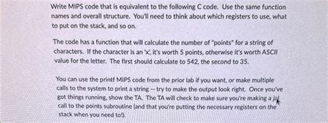 Solved Write Mips Code That Is Equivalent To The Following C