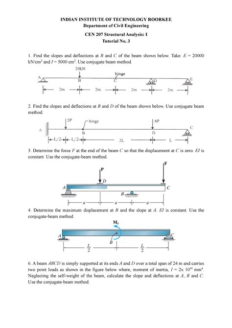 Tut 3 Cen 207 1 Tutorial Sheet Of Structural Analysis Indian Institute Of Technology
