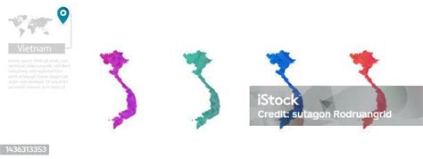벡터 다각형 베트남 지도 세트입니다 낮은 폴리 스타일의 국가의 밝은 그라데이션 지도 인포그래픽을 위한 기하학적 스타일의 여러
