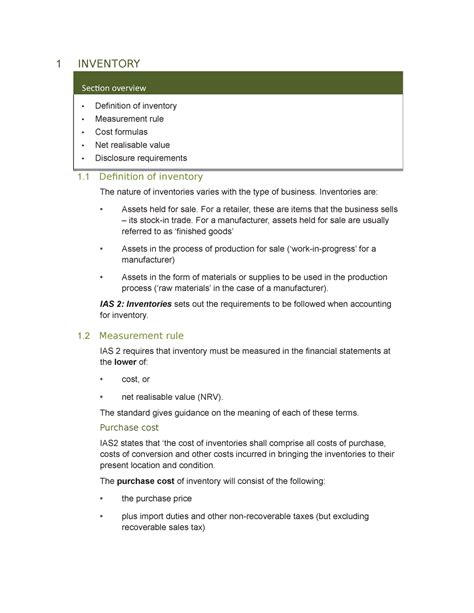 Inventory 1 Inventory Section Overview Definition Of Inventory