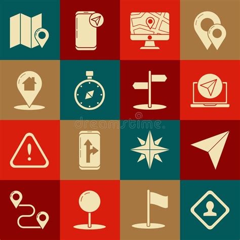 Set Road Traffic Sign Paper Airplane Infographic Of City Map Navigation Monitor And Folded