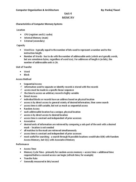 unit 4 memory computer organization and architecture by pankaj tiwari