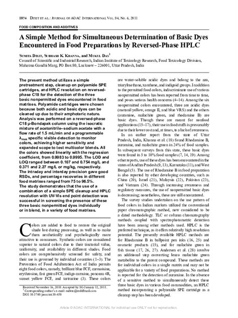 Pdf A Simple Method For Simultaneous Determination Of Basic Dyes