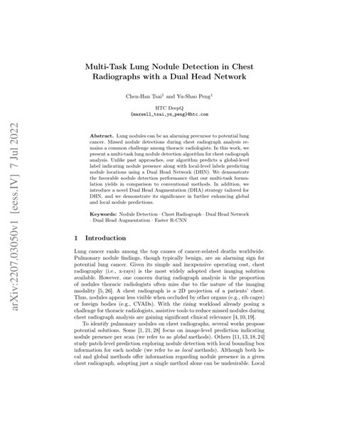 Pdf Multi Task Lung Nodule Detection In Chest Radiographs With A Dual