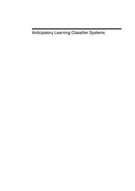 pdf anticipatory learning classifier systems