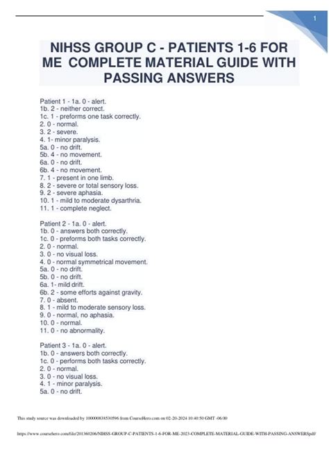 Nihss Group C Patients 1 6 For Me Complete Material Guide With Passing Answers Nihss Group