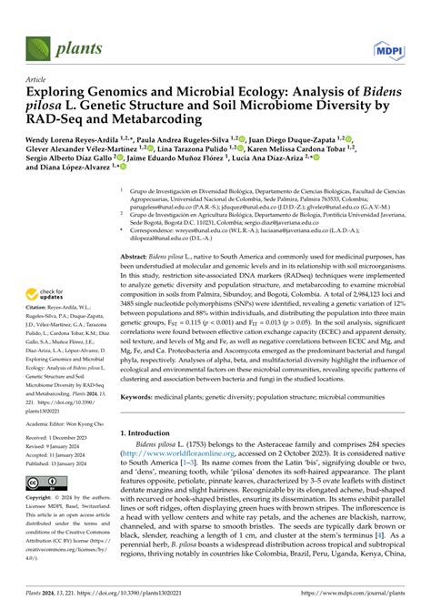Pdf Exploring Genomics And Microbial Ecology Analysis Of Bidens Pilosa L Genetic Structure